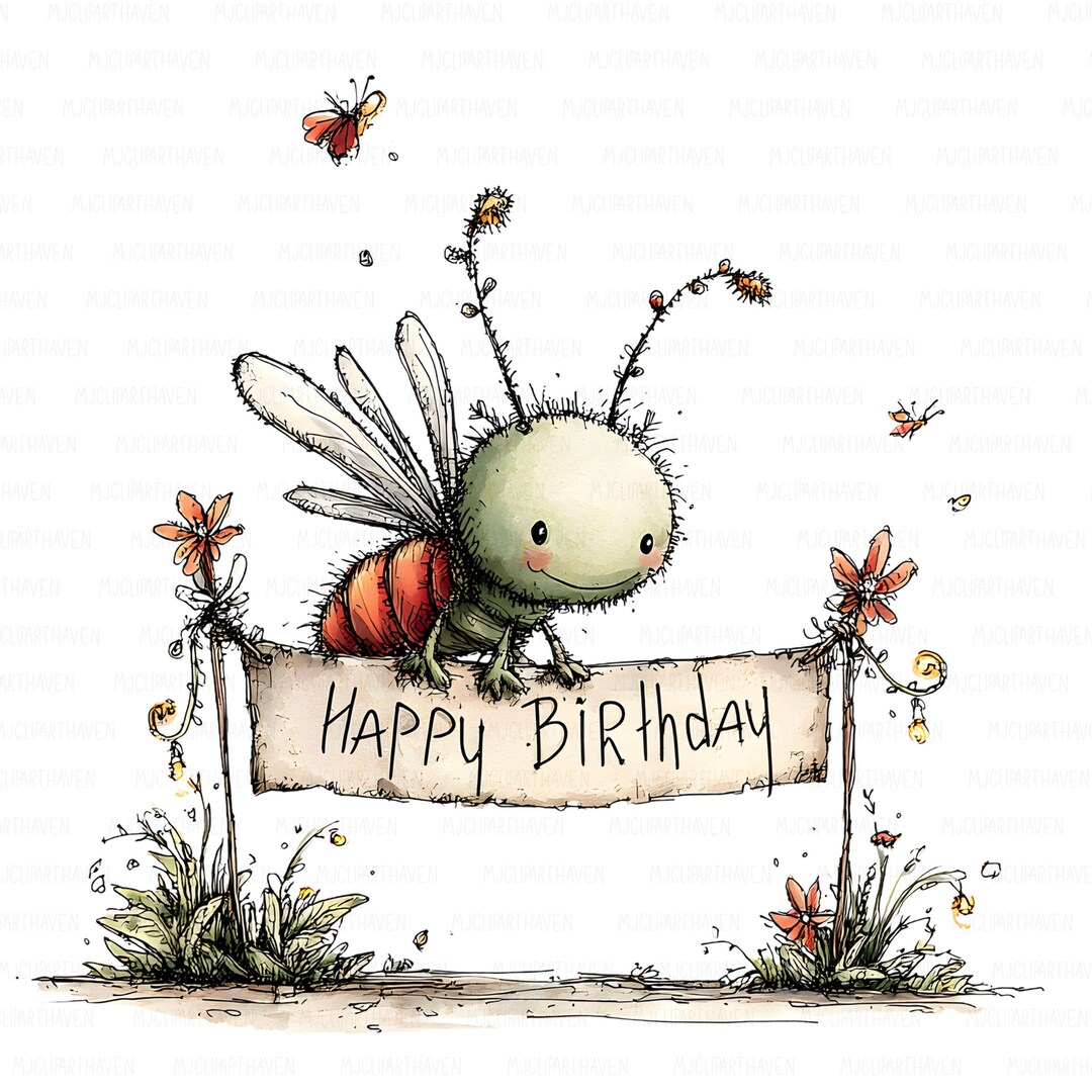 Birthday Insects Clipart Bundle, Whimsical Bugs PNG, Kids Birthday ...