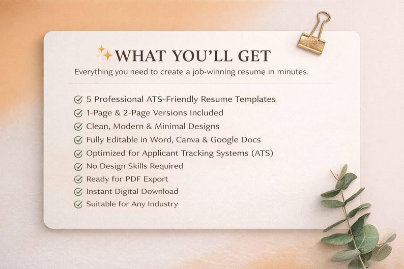 ATS Friendly Resume Templates (5 Pack) | Professional CV | Editable in ...