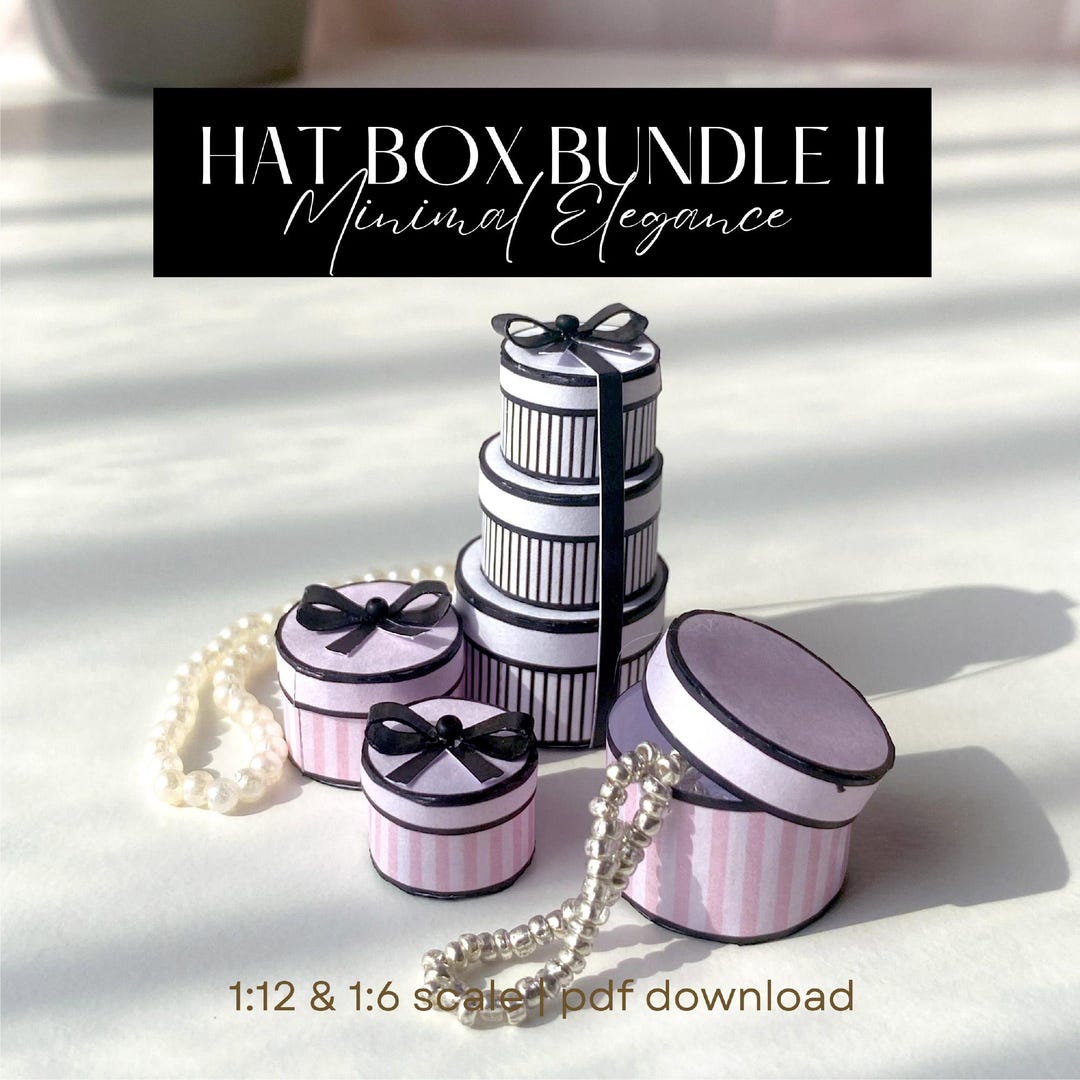 1:12 and 1/6 Miniature Hat Box Bundle2, Printable Pink & Cream Round ...