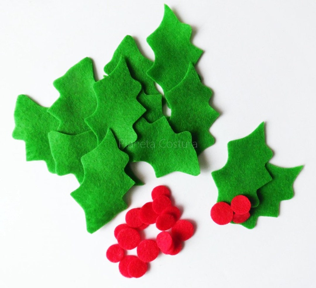 Felt Holly Leaves, Felt Shapes, Felt Die Cut for Christmas Crafts ...