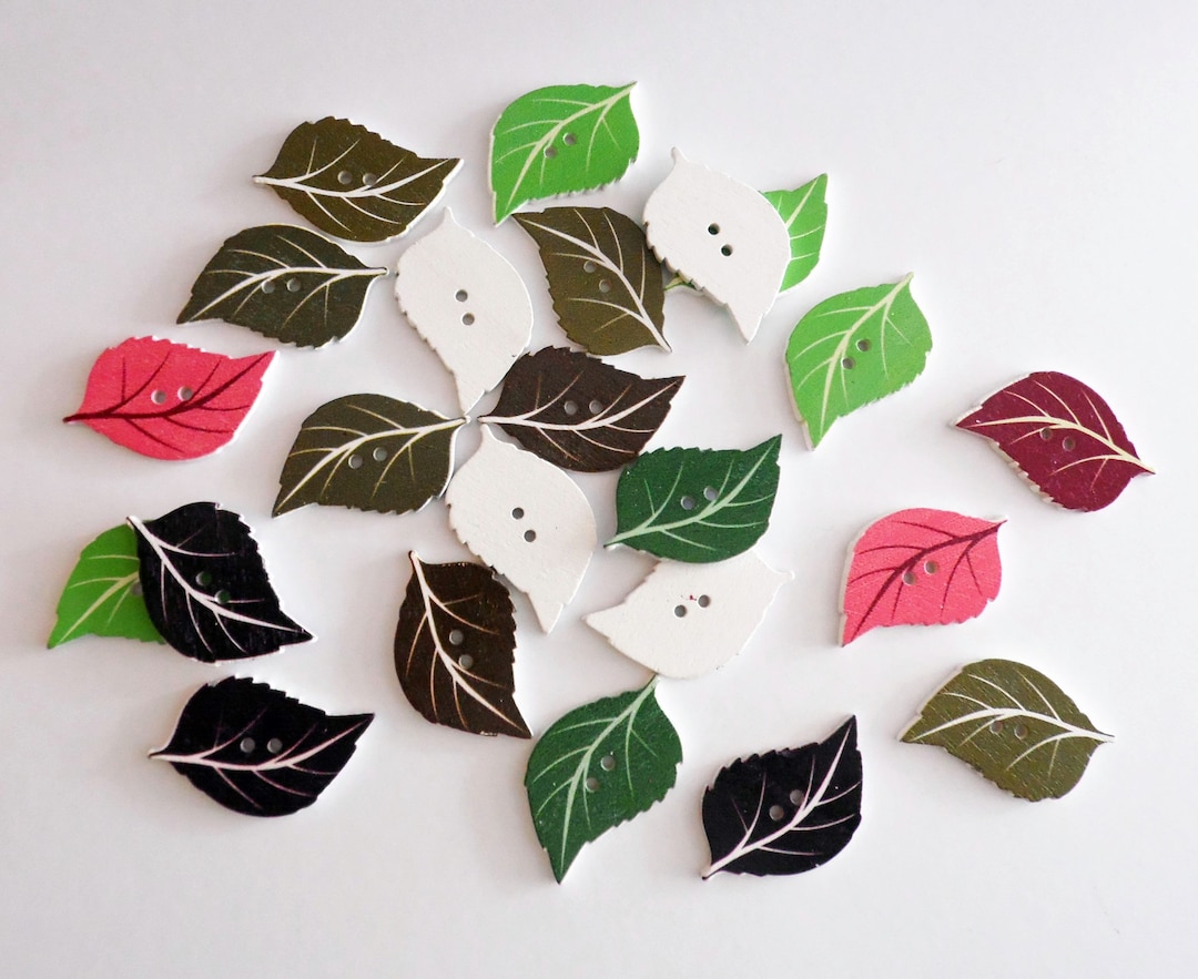 Painted Wood Button, Leaves Shapes, Buttons in Mixed Colors - Etsy