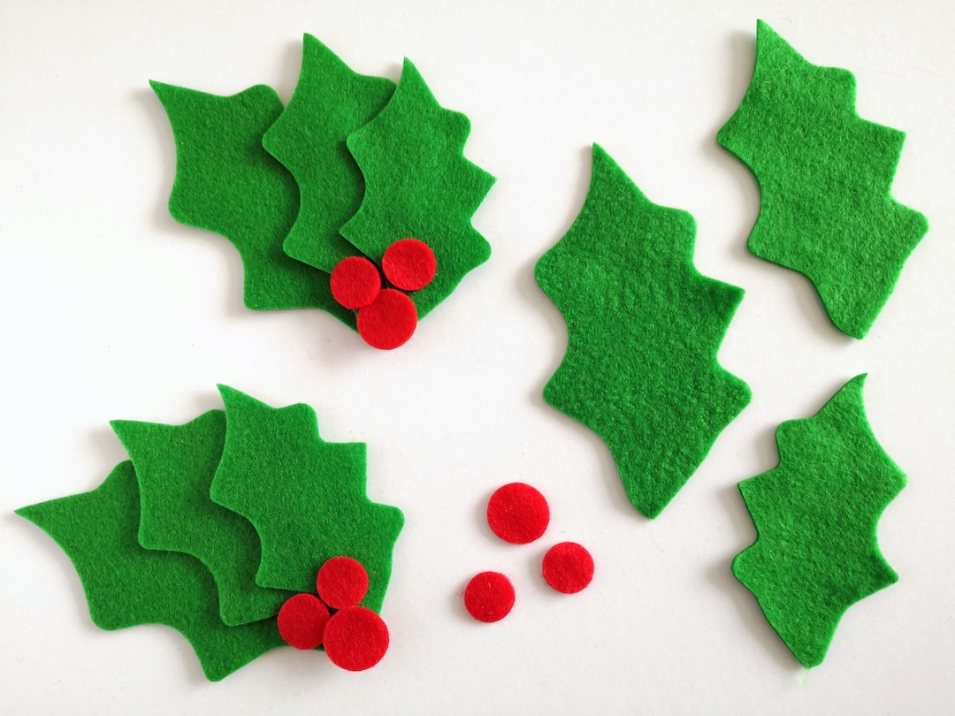 Felt Holly Leaves, Green Leaves With Red Berries, Christmas Felt Leaf ...