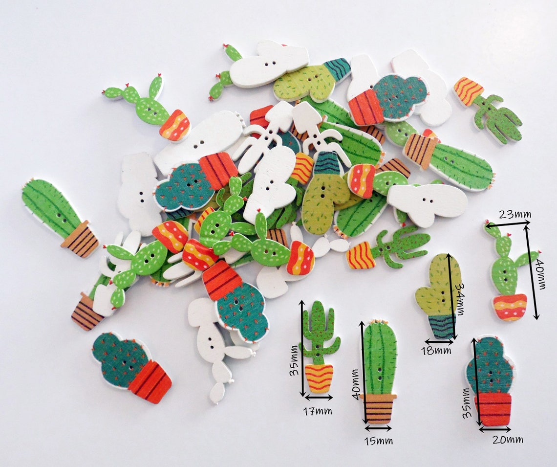Cactus Buttons Painted Wooden Buttons in Mixed Patterns and - Etsy