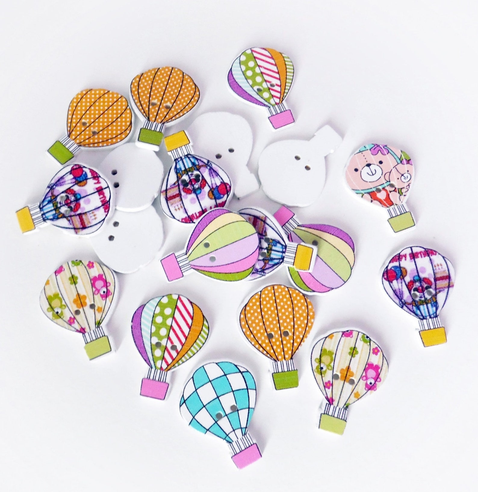 Balloon Buttons Buttons Two Hole Wood Buttons With Printed - Etsy New ...