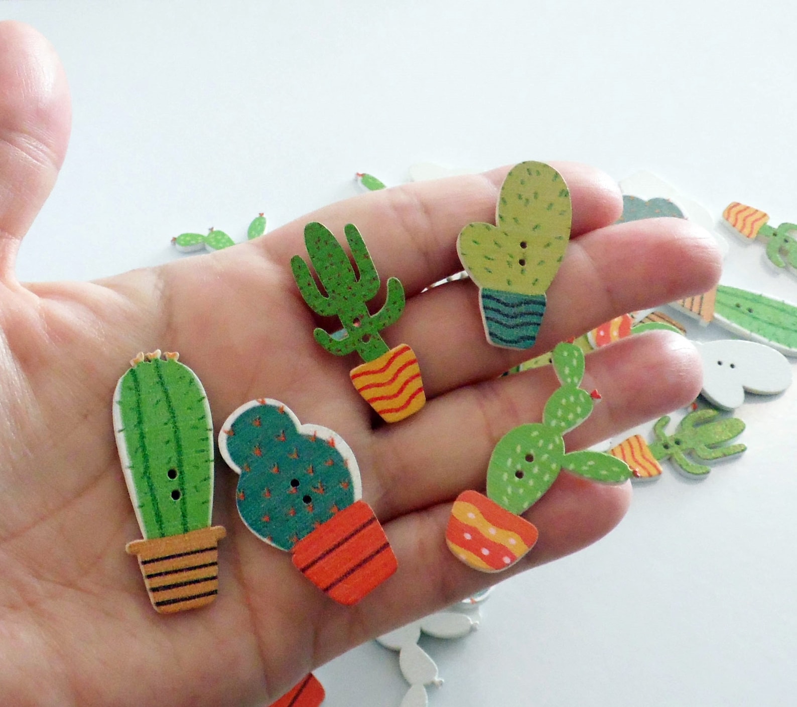 Cactus Buttons Painted Wooden Buttons in Mixed Patterns and - Etsy