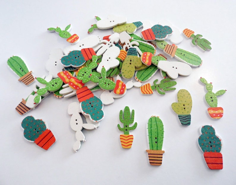 Cactus Buttons Painted Wooden Buttons in Mixed Patterns and - Etsy