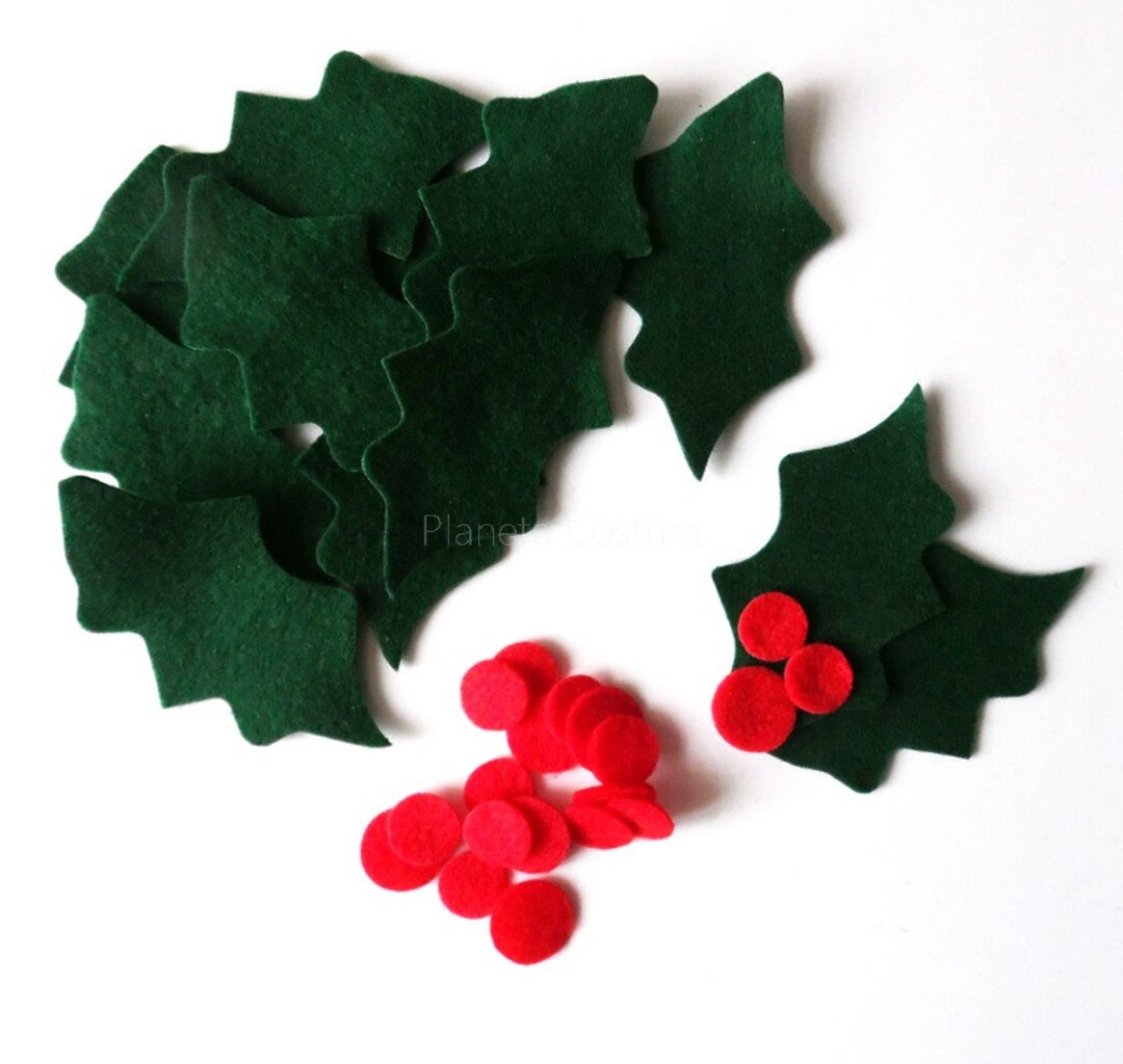 Felt Holly Leaves, Felt Shapes, Felt Die Cut for Christmas Crafts ...