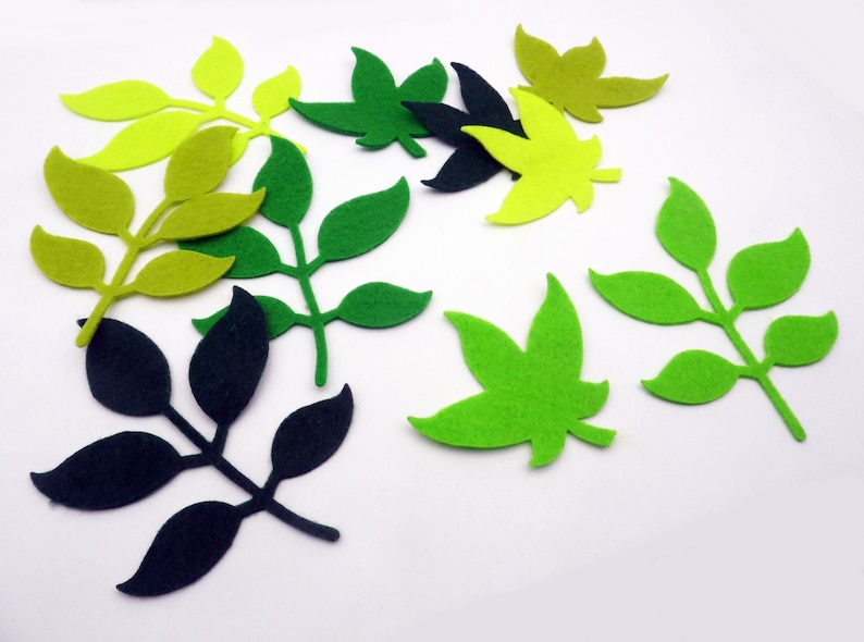 Felt leaves in green tones botanical foliage floral craft | Etsy