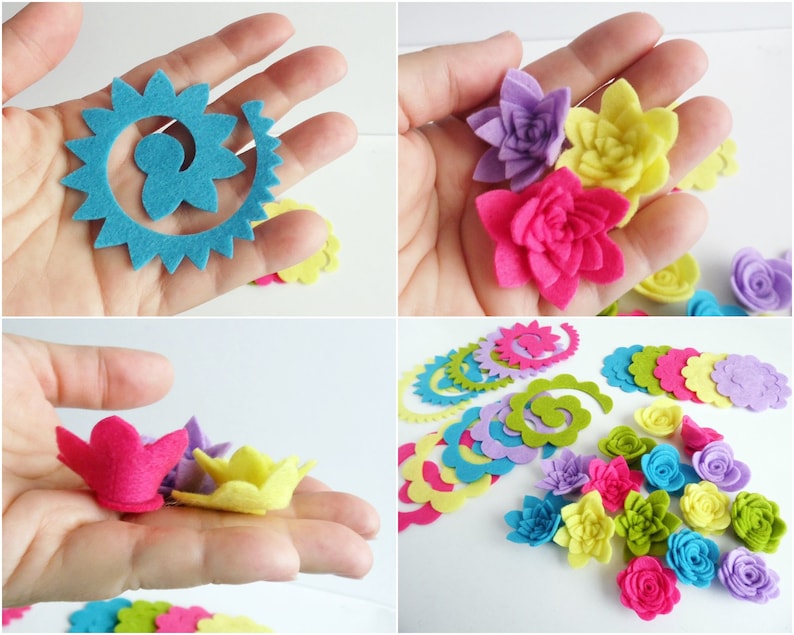 Felt Flowers Set Bright Colors Mixed Roll up Flowers Felt | Etsy