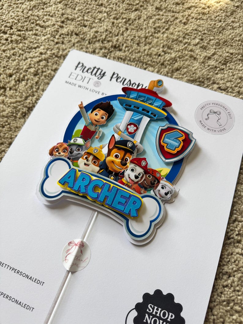 Paw Cake Topper | Puppy Patrol Custom Name, Age Birthday Party ...