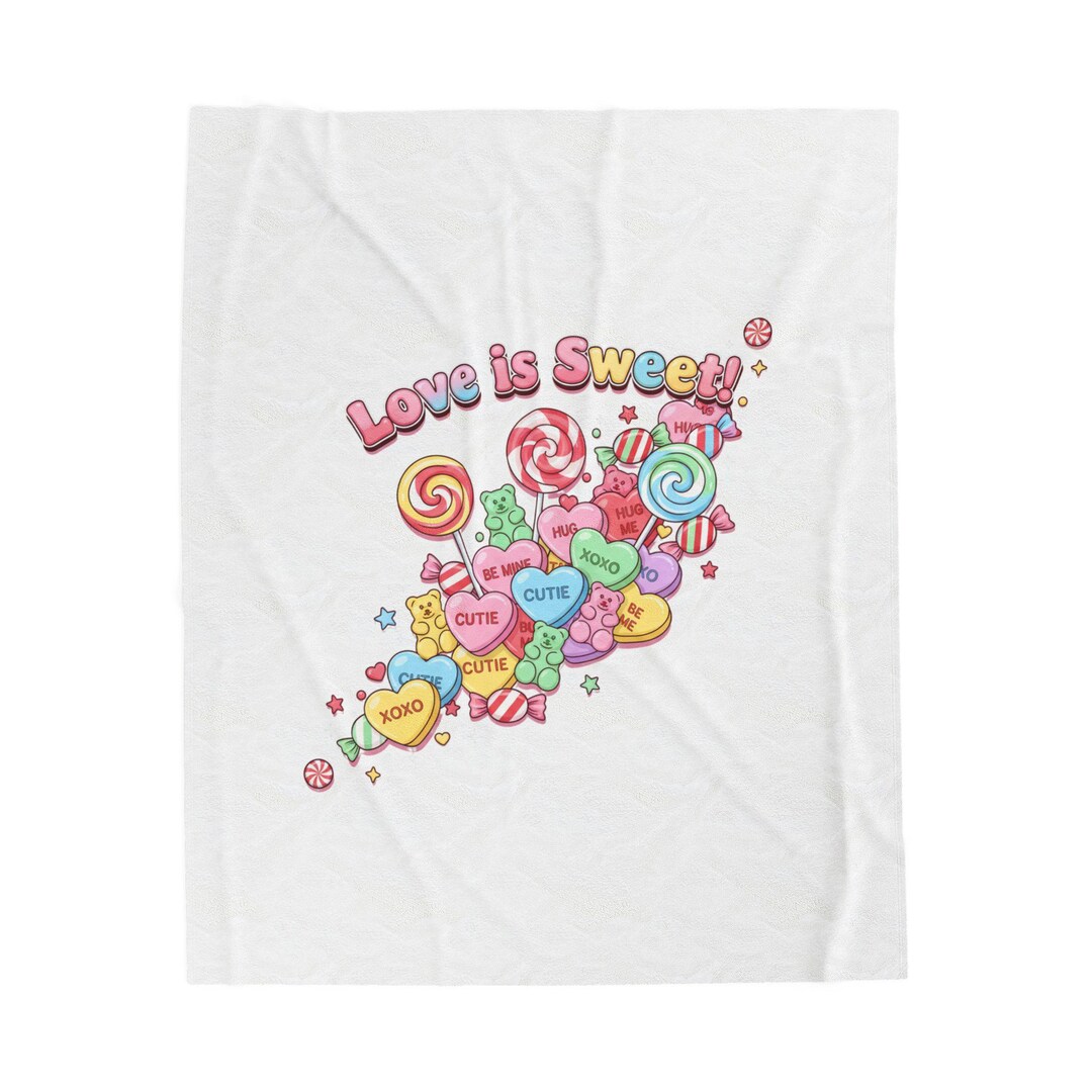 Love is Sweet Candy Heart Pattern Blanket | Valentine Candycore, Pastel ...