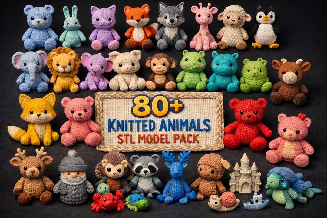80+ Knitted Animals STL Bundle, Amigurumi Crochet Texture 3D Print ...