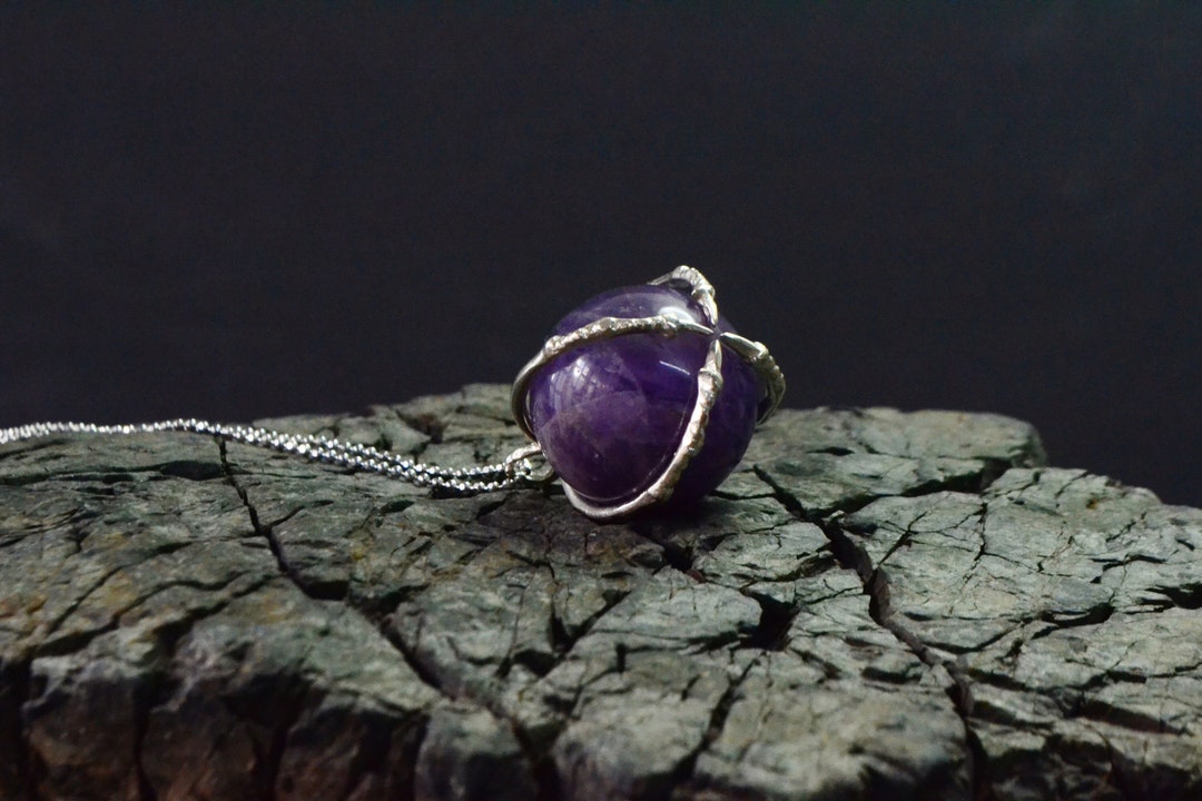 Amethyst Sphere Claw Necklace Sterling Silver Gothic Ball Pendant ...