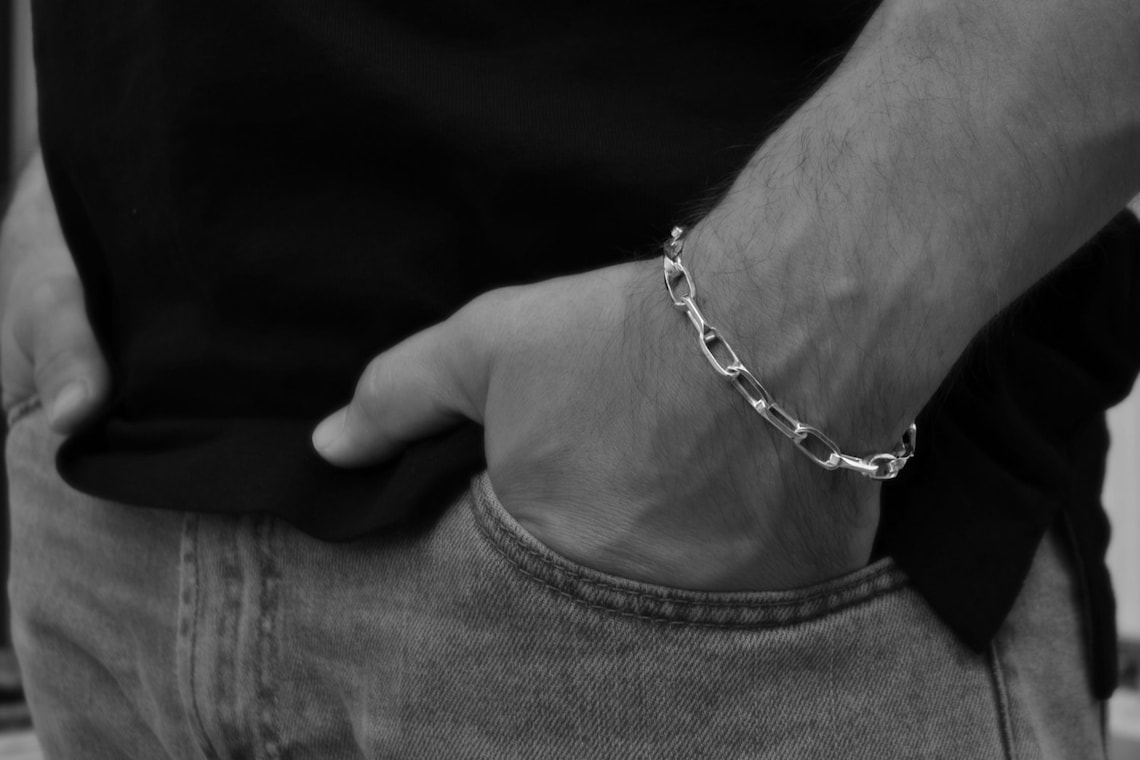 Mens Bracelet Sterling Silver Link Chain Bracelet Mens - Etsy