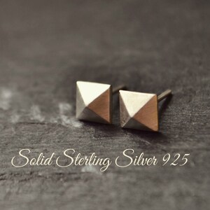 Silver Pyramid Stud Mens Earrings Sterling Silver Small Silver Punk Gothic Earrings Studs ...