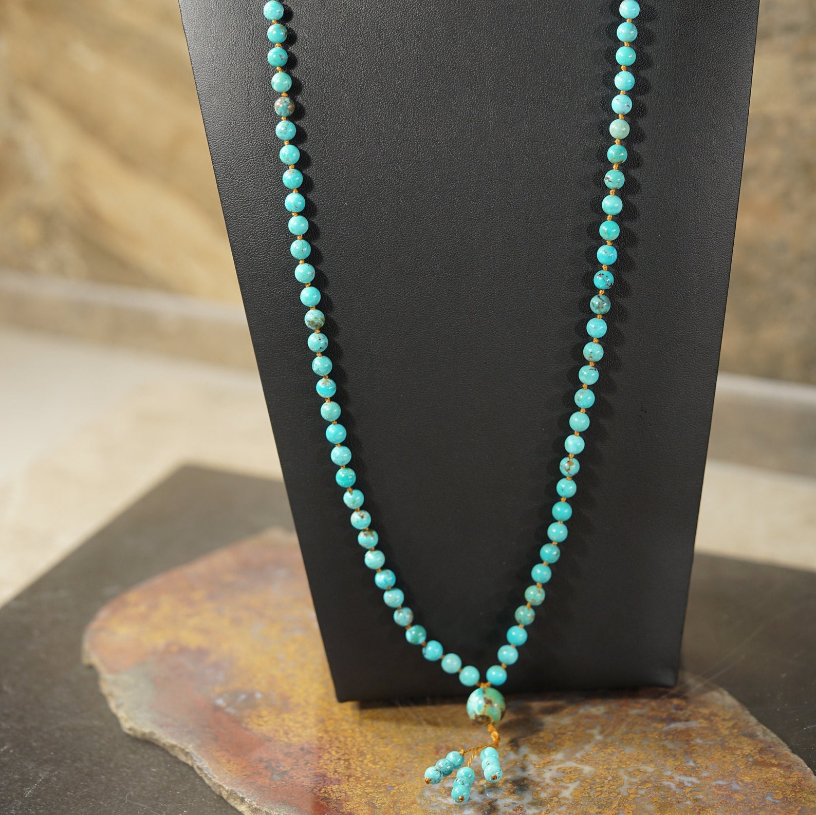 Handcrafted Turquoise Mala Necklace • 108 Bead Meditation Jewelry ...