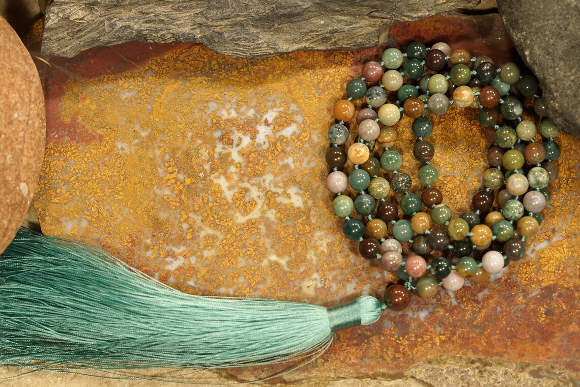 Indian Agate Mala • Indian Agate Mala Beads • Men's Mala • Green Mala ...