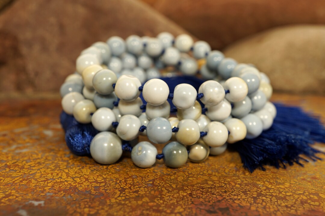 Blue Peruvian Opal Mala Hand Knotted Mala Opal Necklace Mala ...