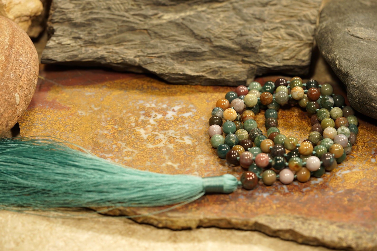 Indian Agate Mala • Indian Agate Mala Beads • Men's Mala • Green Mala ...