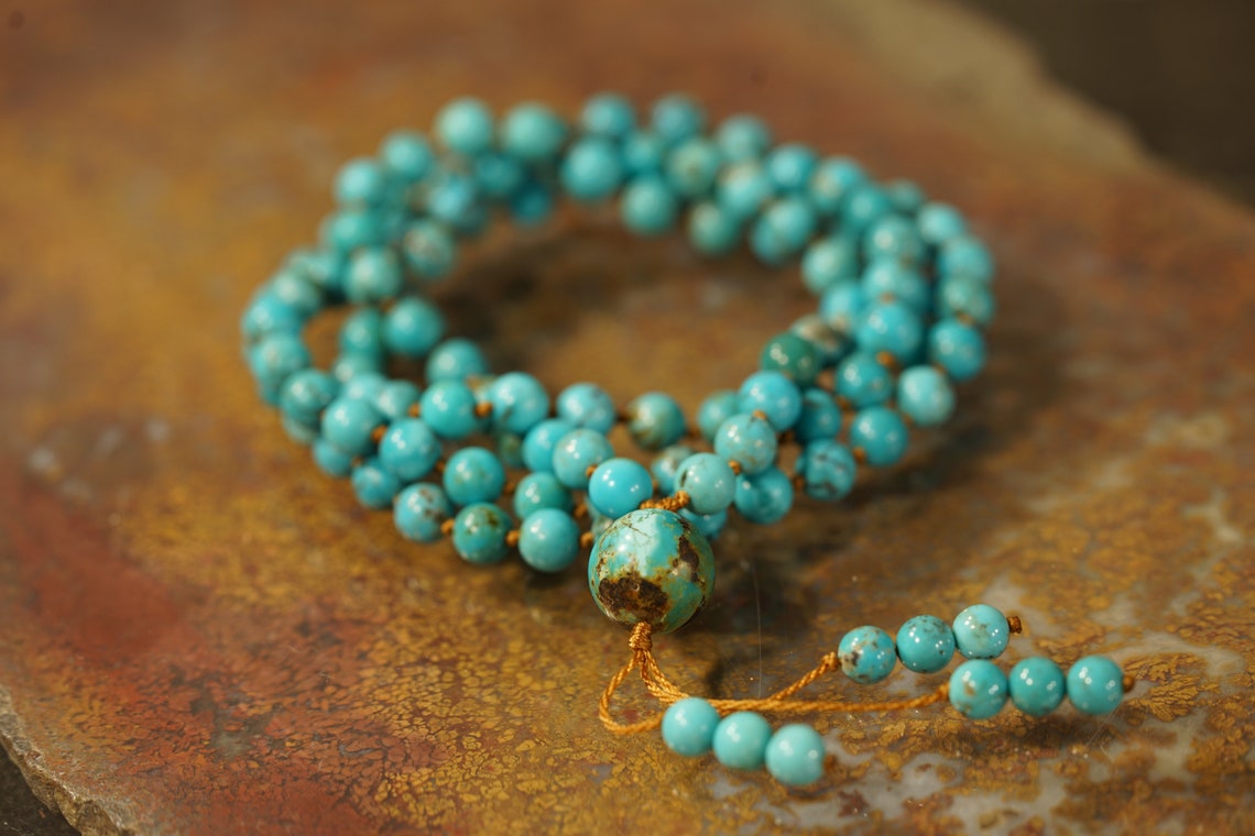 Handcrafted Turquoise Mala Necklace • 108 Bead Meditation Jewelry ...