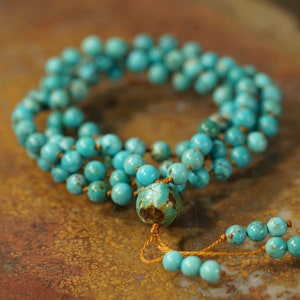 Turquoise Mala Necklace • 108 Bead Mala • Genuine Turquoise Beads • 6mm ...