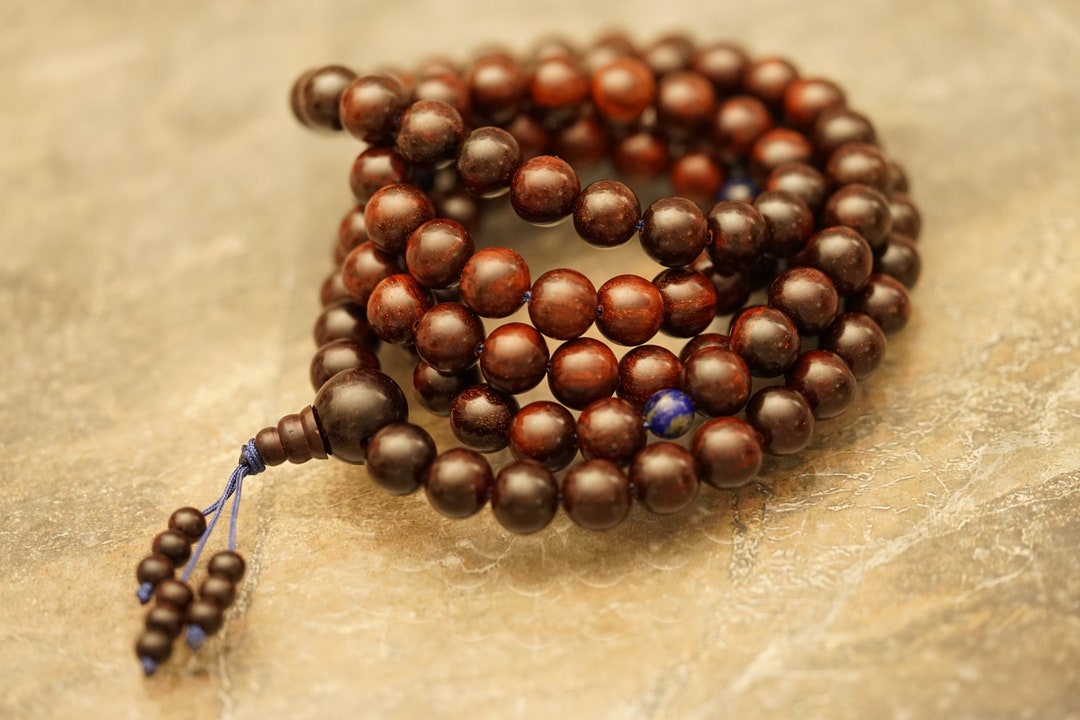 Red Sandalwood Mala • 108+3+1 • Buddhist Style Mala With 3 Marker Beads ...