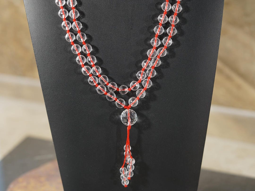 Quartz Mala • Diamond-cut Clear Quartz Mala Necklace • Spathik Mala ...