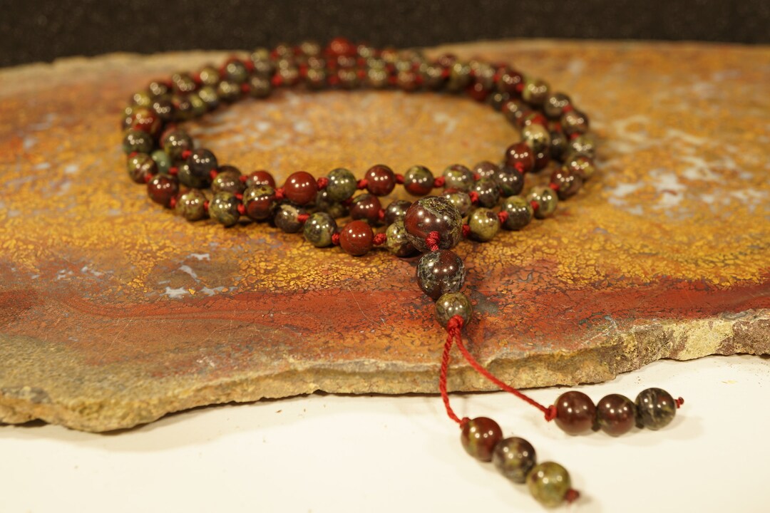 Dragon's Blood Mala • African Bloodstone Hand-knotted Mala (108 and ...