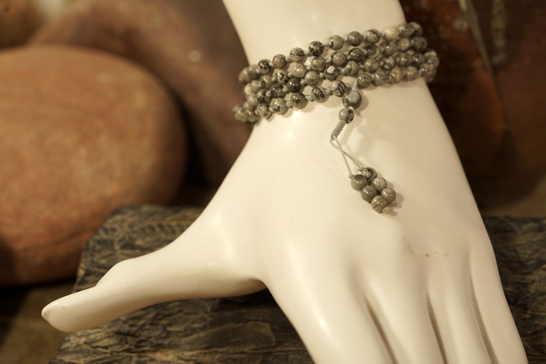 4mm Map Stone Jasper Mala • Dainty Map Stone Necklace • Dainty Jasper ...