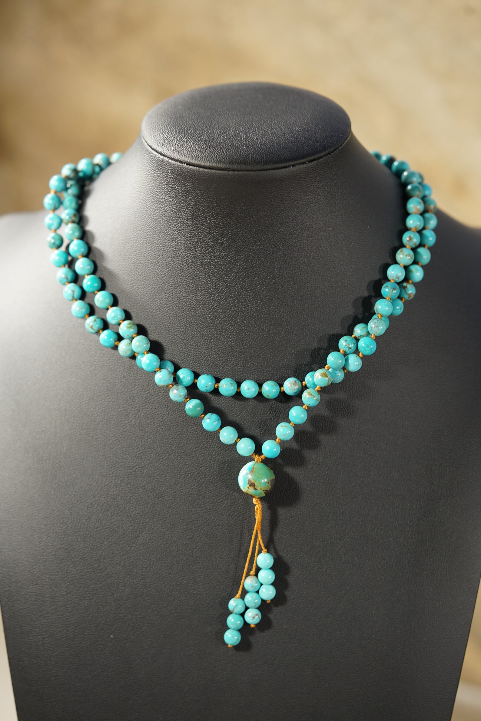 Handcrafted Turquoise Mala Necklace • 108 Bead Meditation Jewelry ...