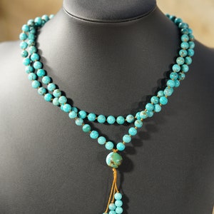 Turquoise Mala Necklace • 108 Bead Mala • Genuine Turquoise Beads • 6mm ...