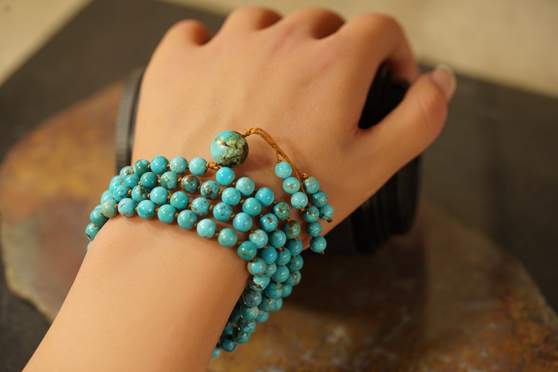 Handcrafted Turquoise Mala Necklace • 108 Bead Meditation Jewelry ...
