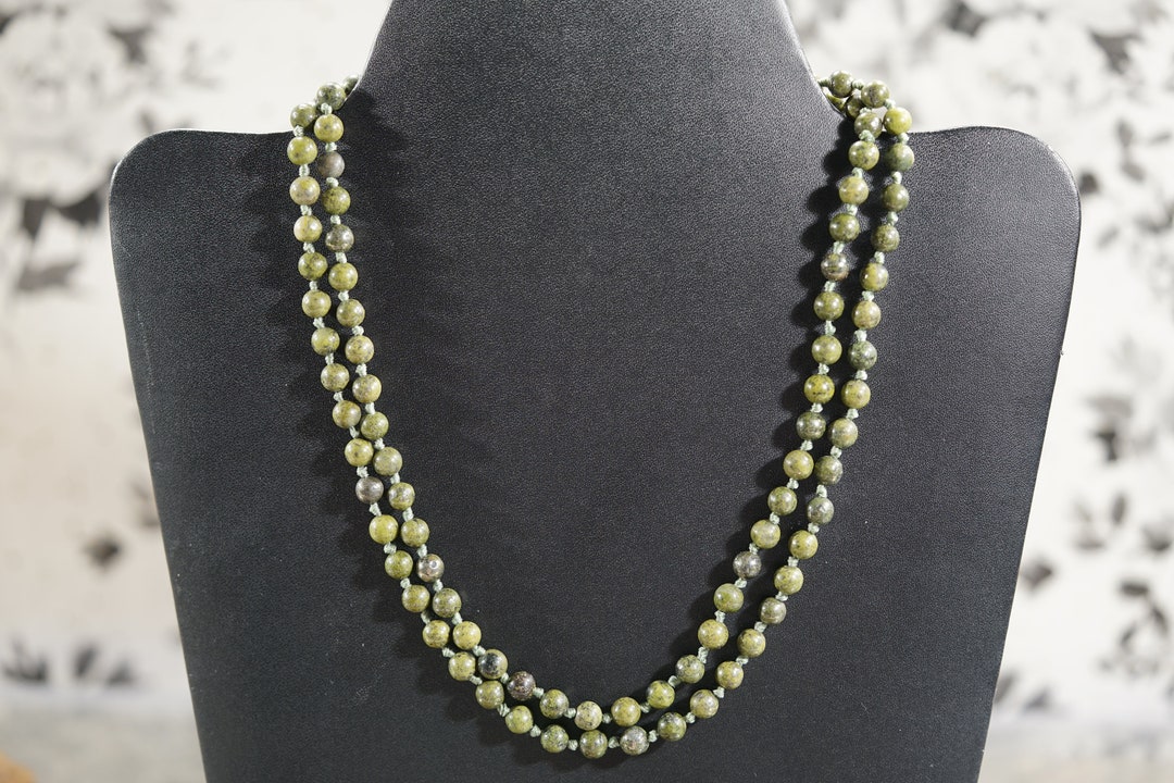 Epidote Necklace Green Lapis Necklace Hand-knotted Necklace 6mm 8mm 24 ...