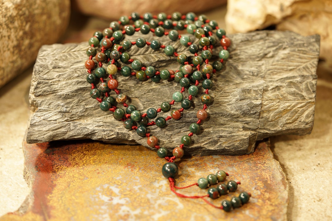 Bloodstone Hand-knotted Mala (108 and Guru), Bracelet, Necklace 6-mm ...