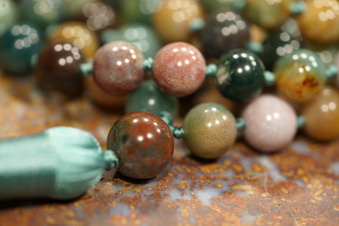 Indian Agate Mala • Indian Agate Mala Beads • Men's Mala • Green Mala ...