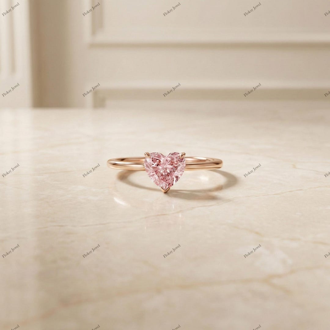 1.00ct Fancy Pink Heart Lab Diamond Ring, 18k Rose Gold Engagement Ring ...