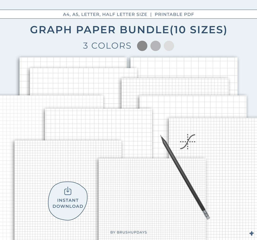 Printable Graph Paper Bundle: A4, A5, US Letter, Half Letter Sizes (PDF ...