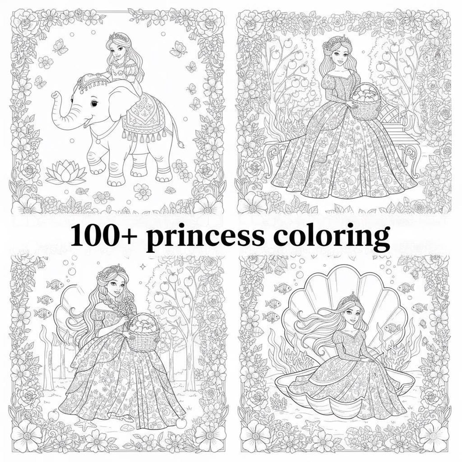100+ Princess Coloring Pages Bundle | Printable Kids Activity Book ...