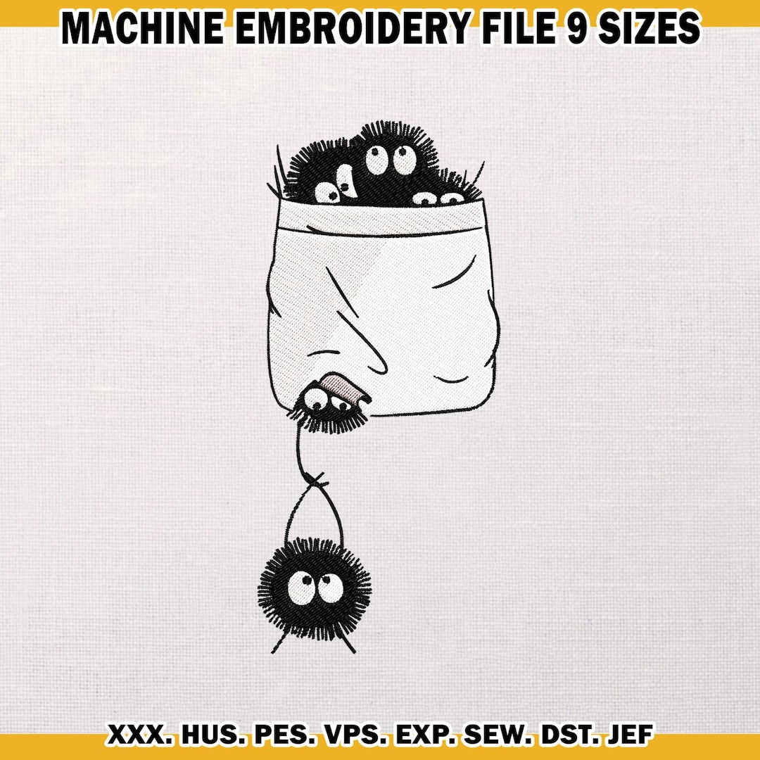Soot Sprite Pocket Embroidery Design, Ghibli Dust Bunny Peeker (digital ...