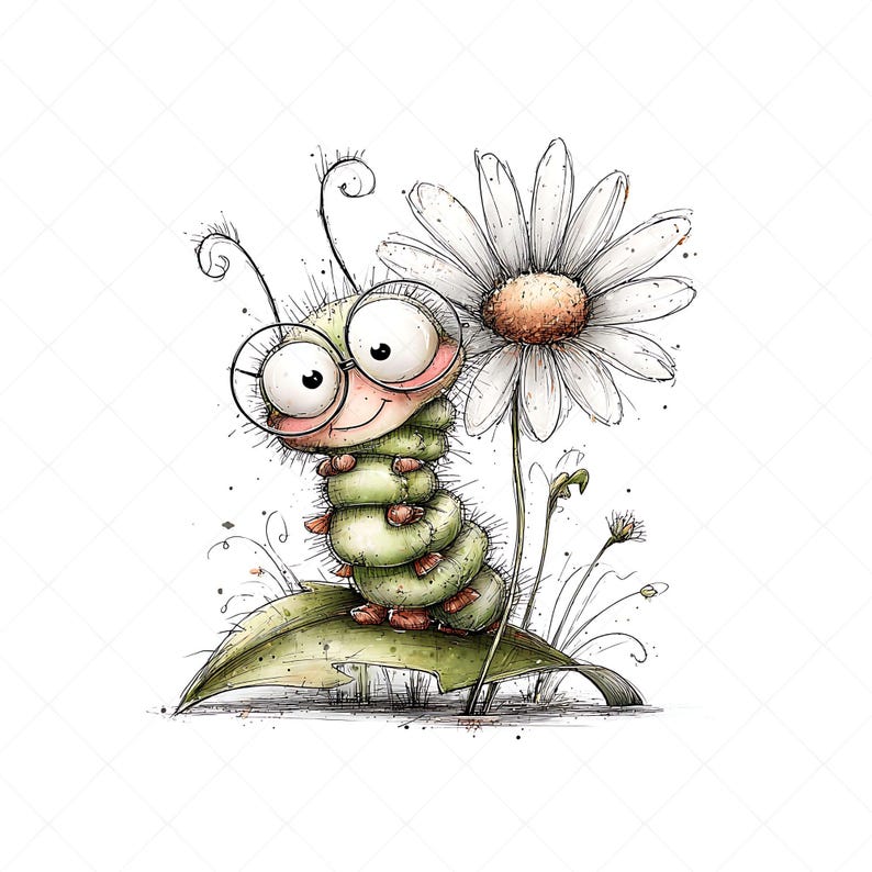 20 Whimsical Spring Caterpillar Clipart JPG | Quirky Woodland Insects ...