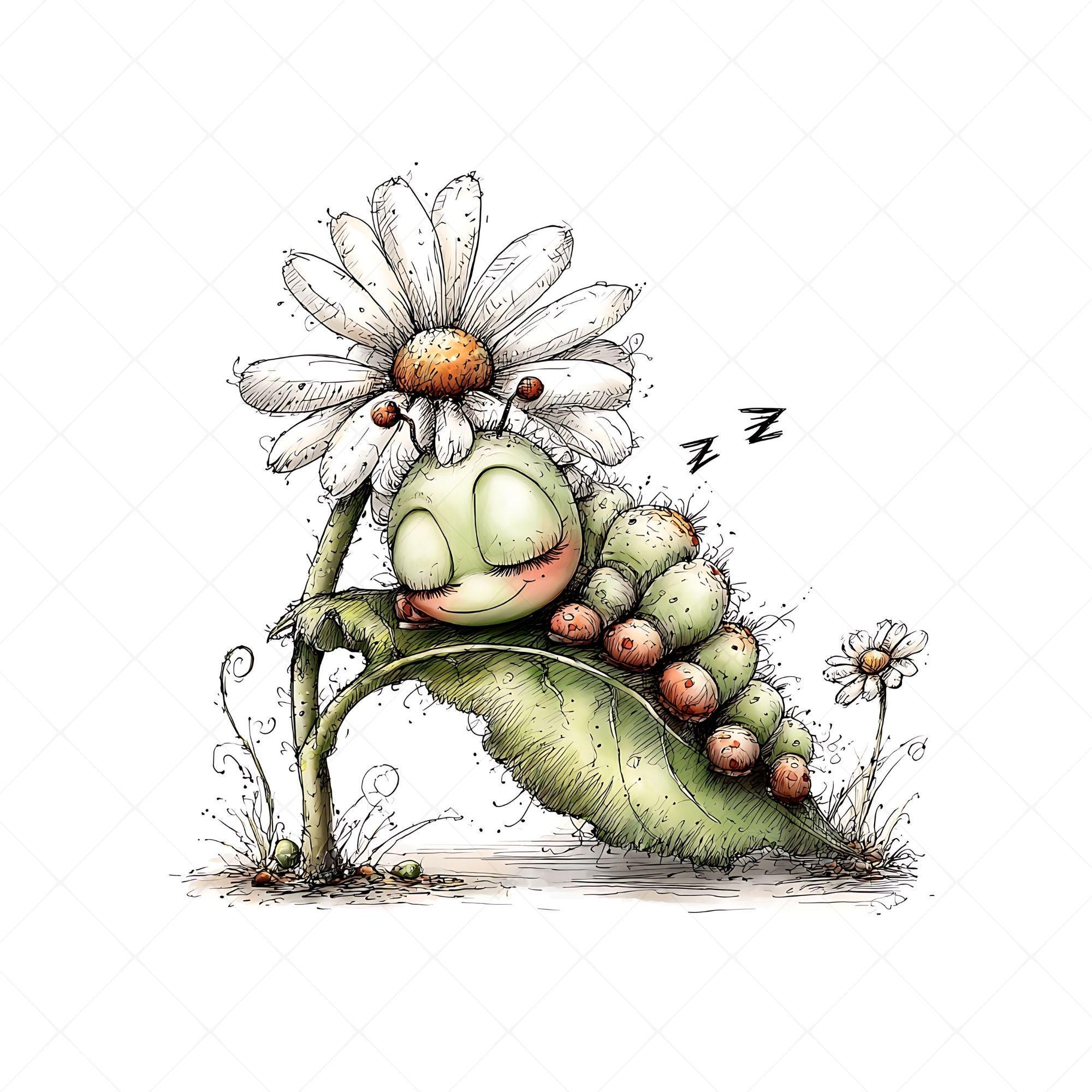 20 Whimsical Spring Caterpillar Clipart JPG | Quirky Woodland Insects ...