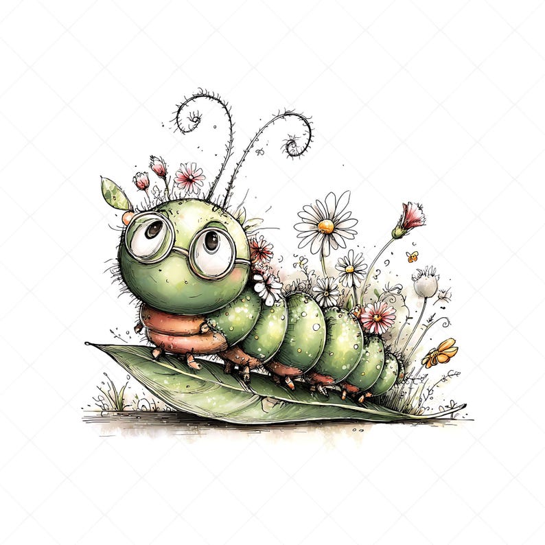 20 Whimsical Spring Caterpillar Clipart JPG | Quirky Woodland Insects ...