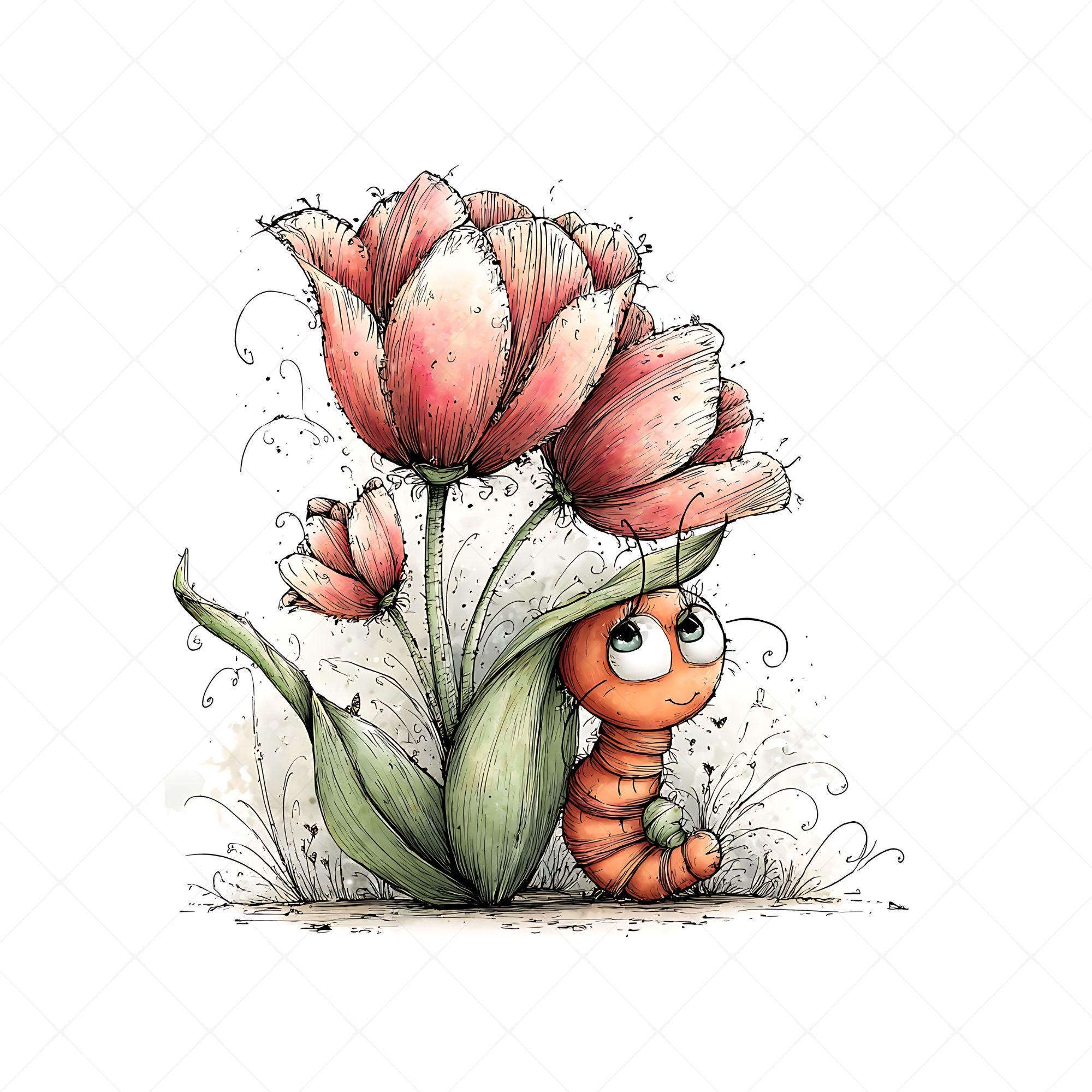 20 Whimsical Spring Caterpillar Clipart JPG | Quirky Woodland Insects ...
