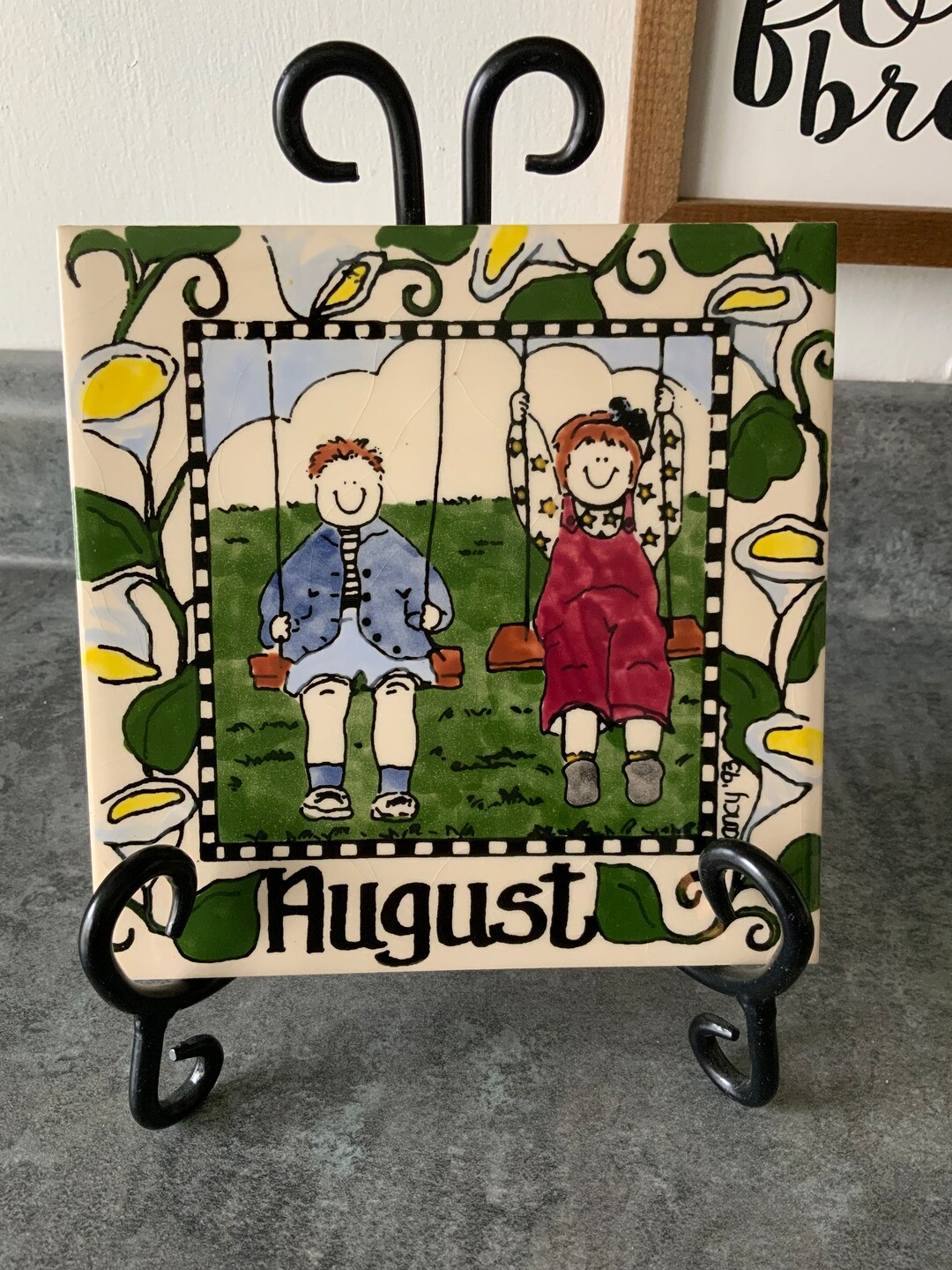 Vintage Hand-painted August Tile Trivet Signed Nancy '93 - Etsy