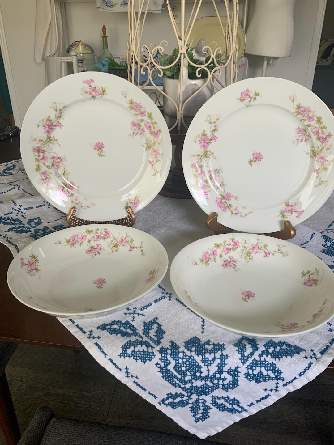 MZ Austria Pink Floral Porcelain Plates & Bowls: Antique Collectible ...