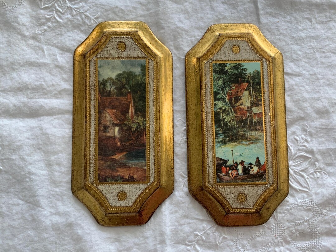 Two Vintage Florentine Gold Guilt Wall Plaques, Italy, Gold Gilt With ...