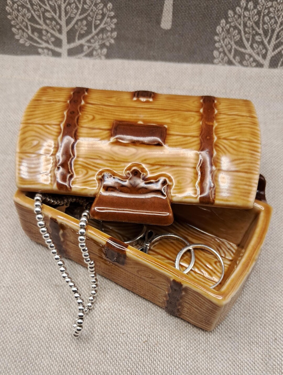 Vintage Wade Porcelain Treasure Chest Trinket Box, Wood Grain Ceramic ...