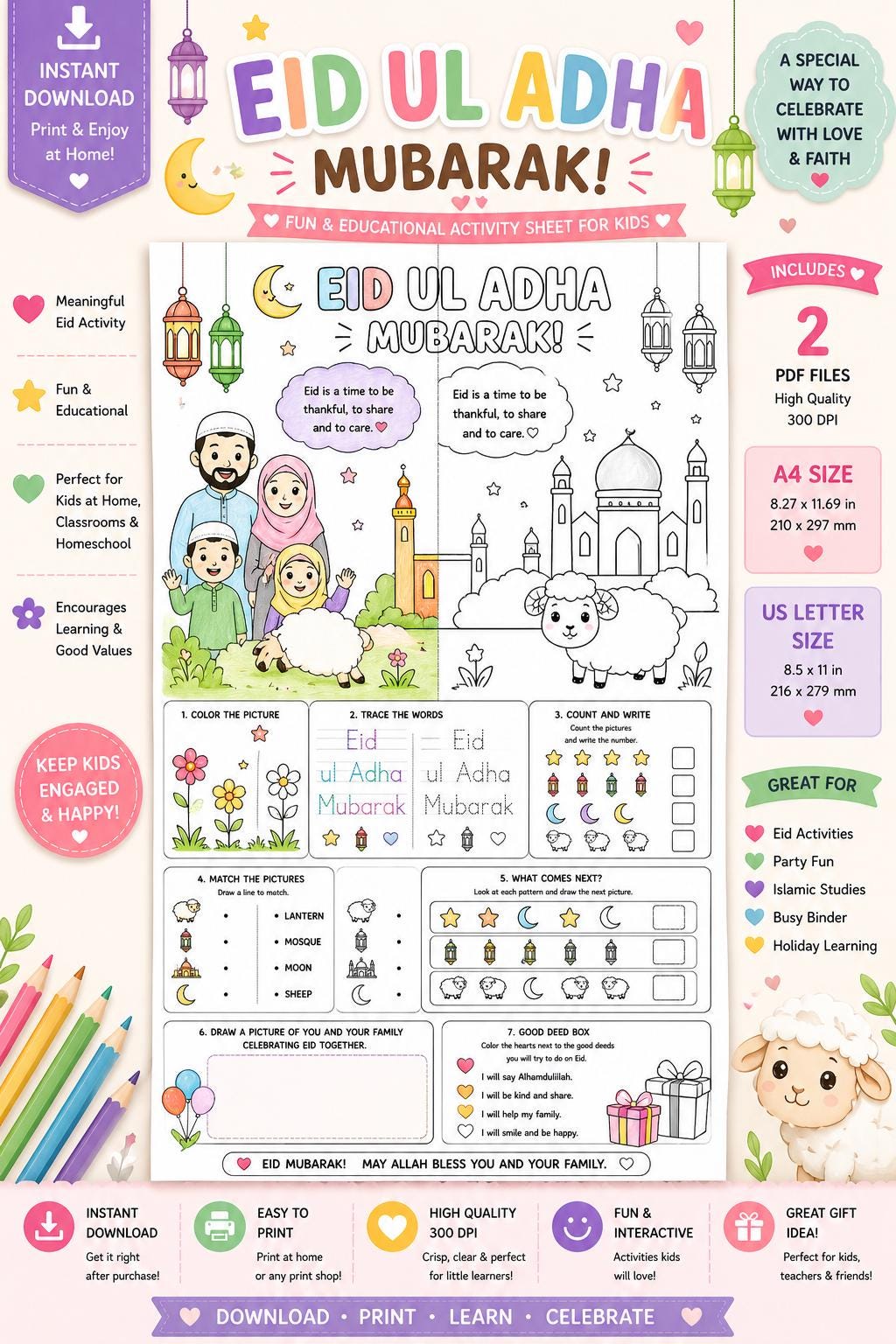 Eid Ul Adha Kids Activity Sheet Printable PDF - Etsy