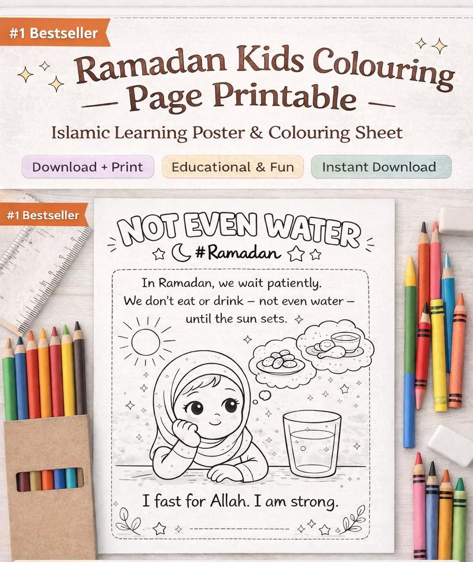 Ramadan Kids Coloring Page – Islamic Learning Activity (digital ...