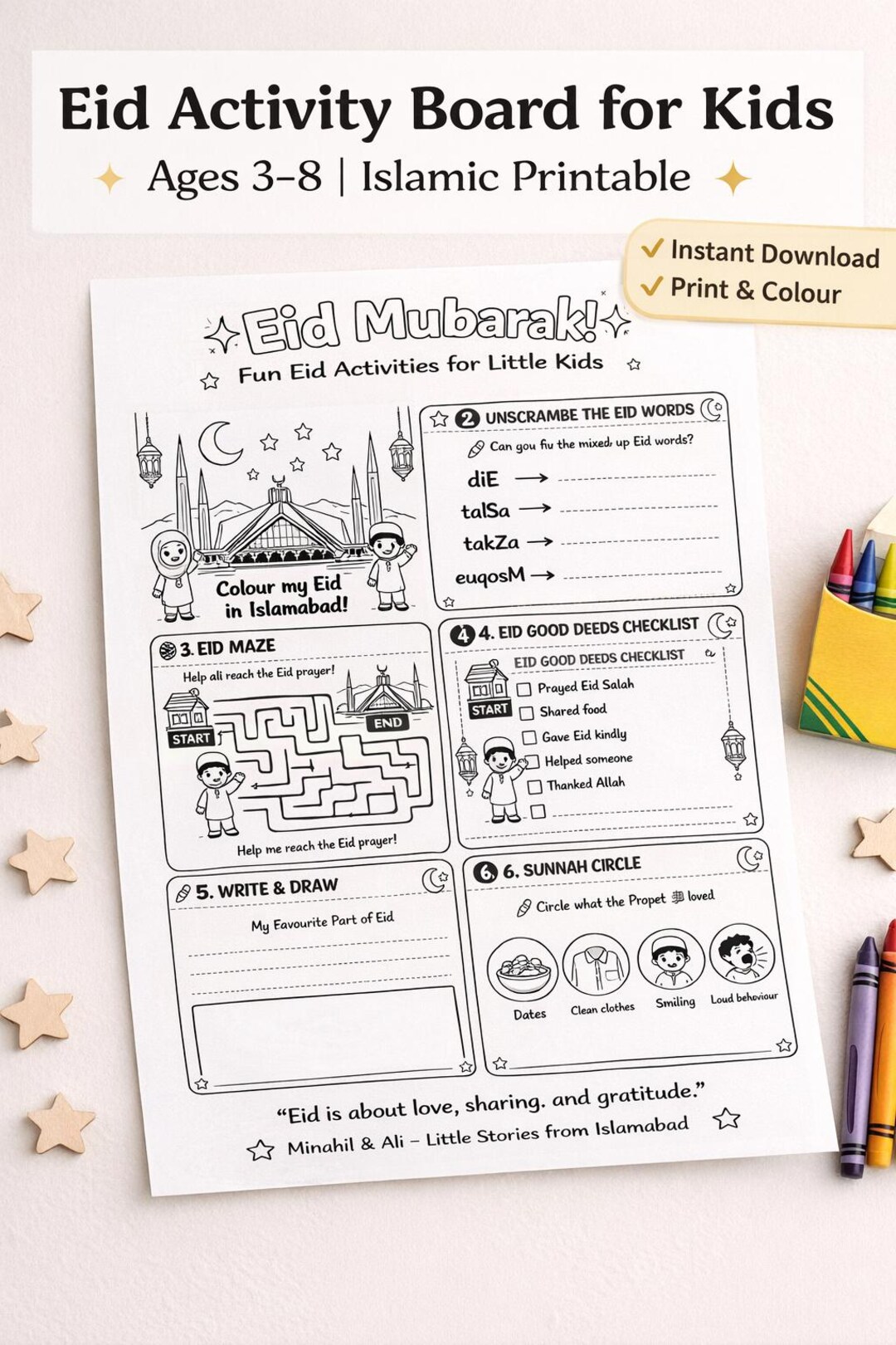 Eid Activity Board for Kids | Islamic Printable Worksheet | Eid ...